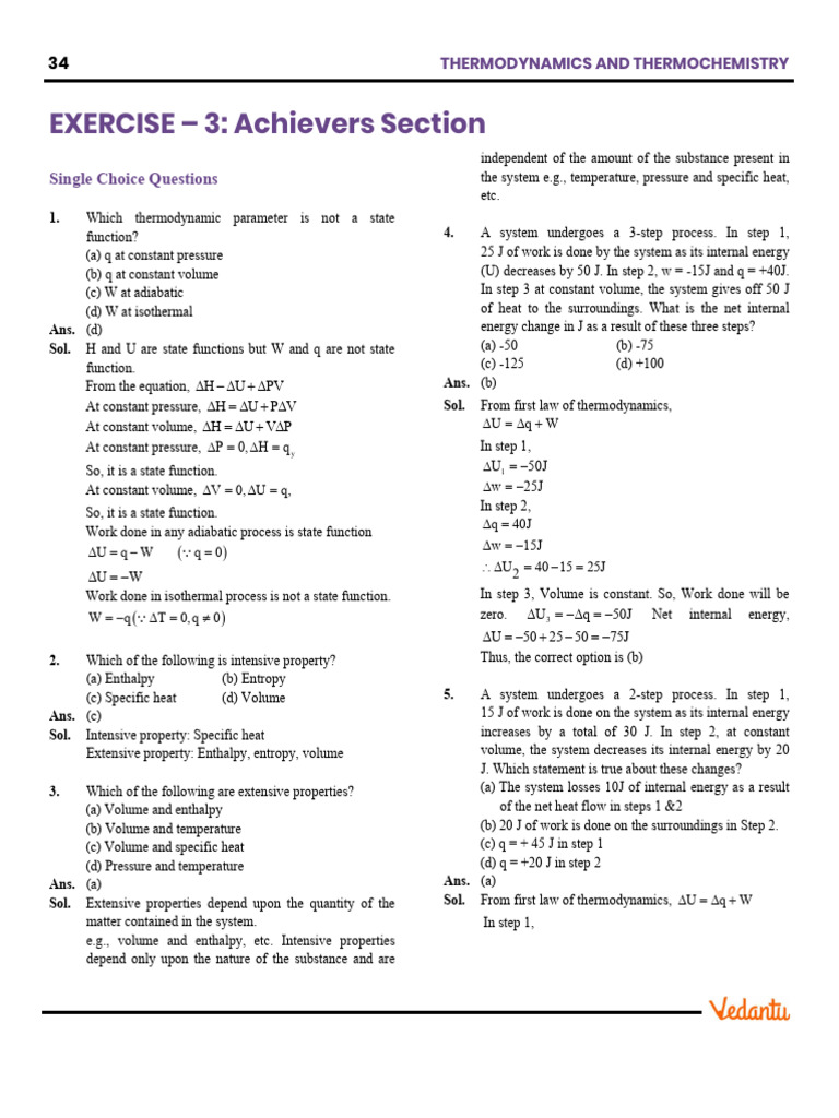 Thermodynamics and Thermochemistry EX-3 | PDF | Heat | Enthalpy