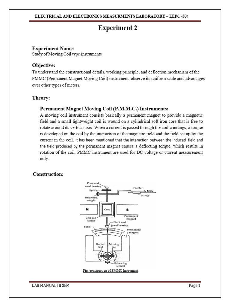 PMMC Instrument Study Lab Manual | PDF | Magnet | Inductor