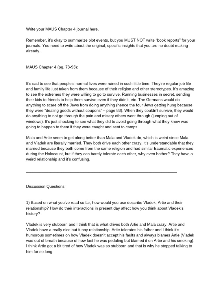 Insights on MAUS Chapter 4 Analysis | PDF | Jews And Judaism
