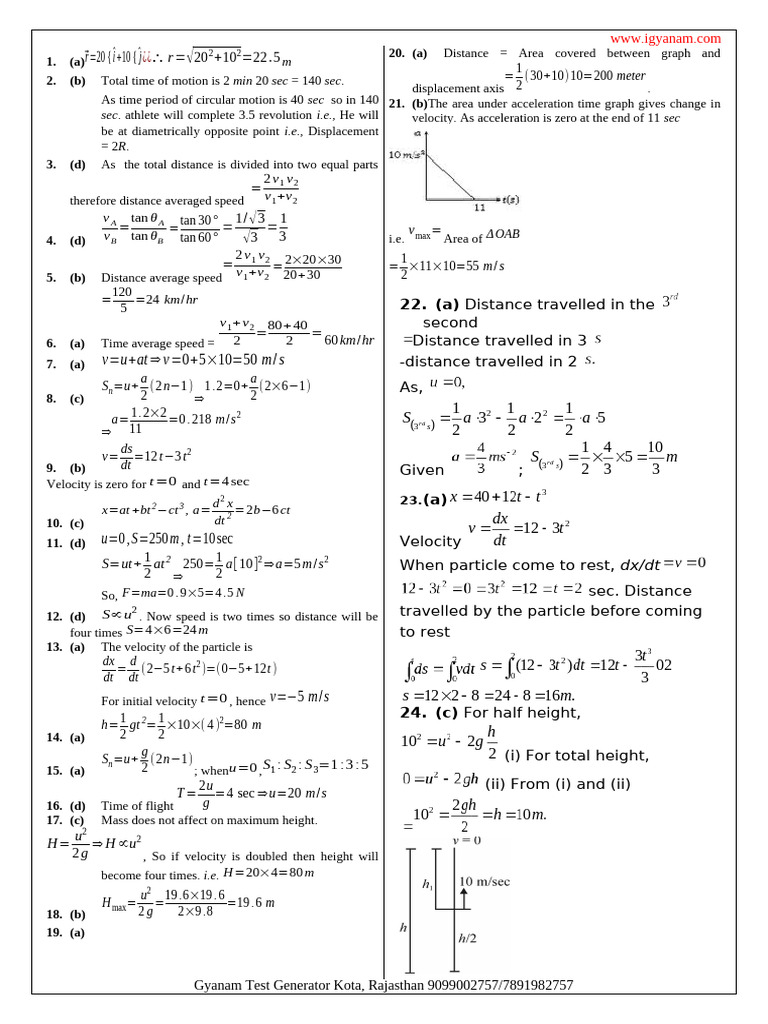 Jee Kinematics Sol | PDF | Acceleration | Speed