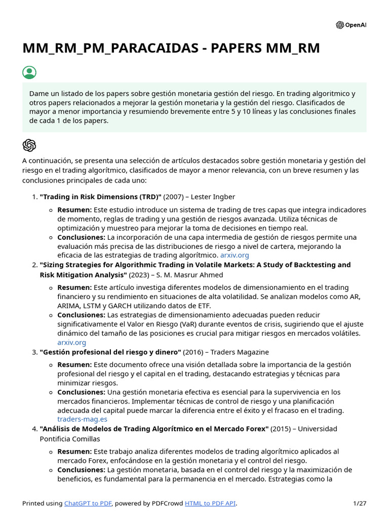 Papers MM RM | PDF | Valor en riesgo | Algoritmos