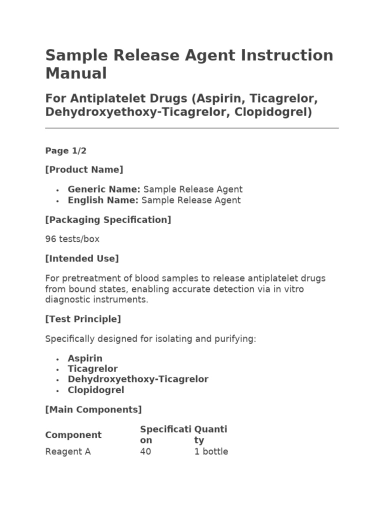 YC-094 Sample Release Agent-Antiplatelet Drugs-Instructions PDF | PDF ...