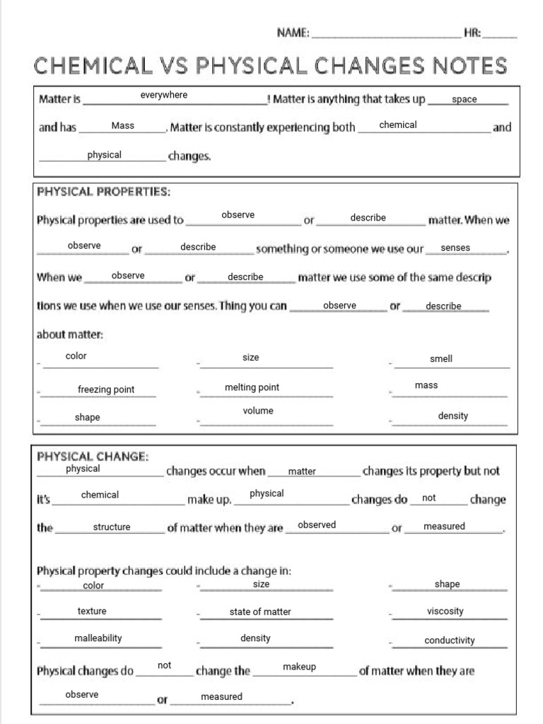 ASHTON RAMIREZ - Chemical Vs Physical Changes Notes - Printer Version ...