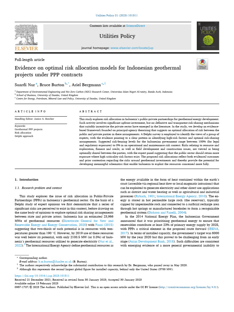Evidence On Optimal Risk Allocation Models For Indonesian Geothermal ...