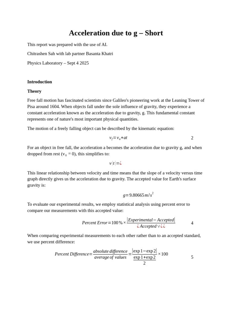 Measuring Acceleration Due to Gravity | PDF | Mass | Acceleration