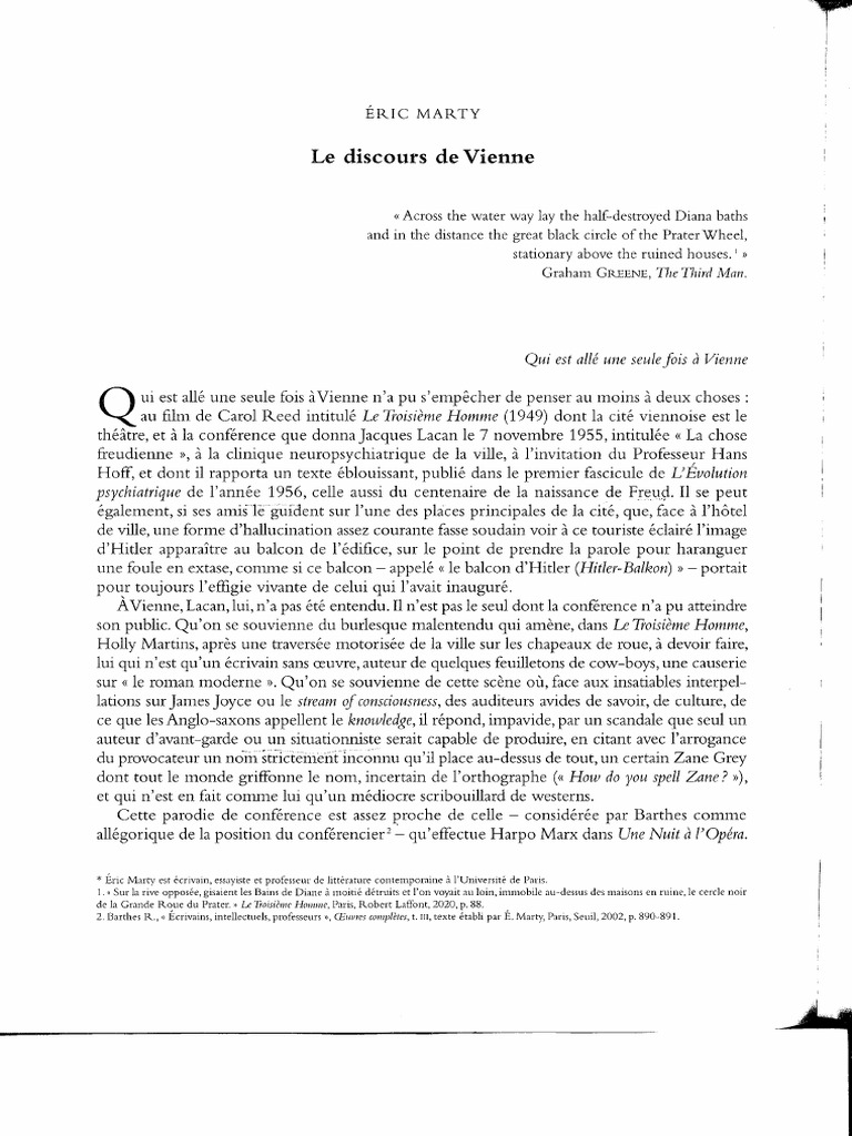 Lacan Redivivus 2021 Eric Marty - Le Discours de Vienne | PDF