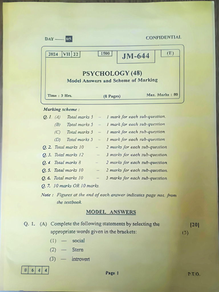 Edexcel A Level Psychology Model Answers | PDF | Psychology ...