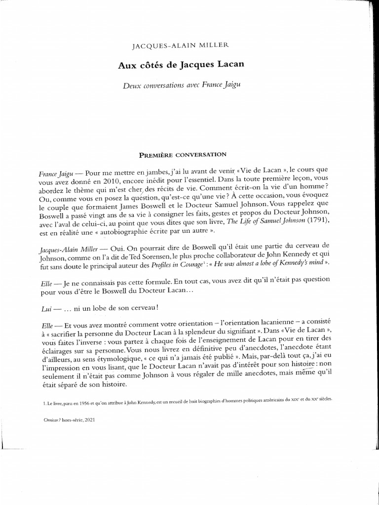 Lacan Redivivus 2021 Jacques-Alain Miller Aux Côtés de Jacques Lacan | PDF