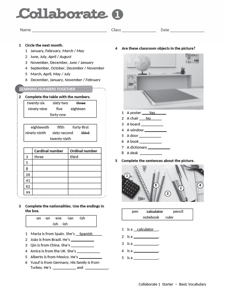 COL TRB1 Vocabulary WS Basic Starter | PDF | Learning