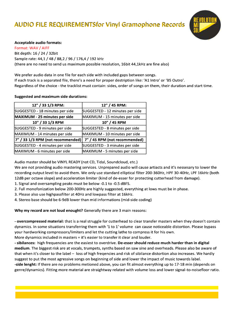 Audio File Requirements | PDF