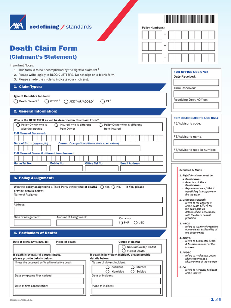 Death Claim Form Claimant | PDF | Insurance | Banks