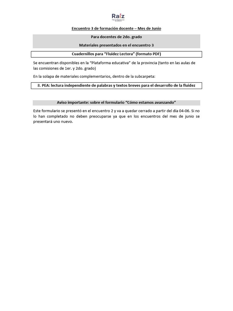 Memo Tareas y Materiales Reunión 3 - Mayo - Raíz 2025 | PDF