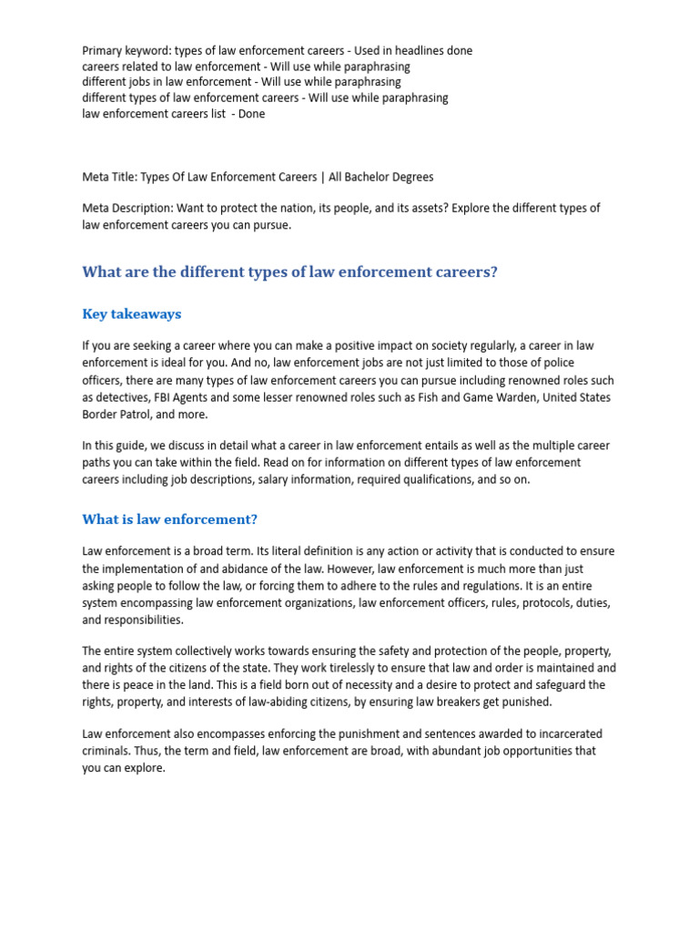 Types of Law Enforcement Careers Explained | PDF | Criminal Justice ...