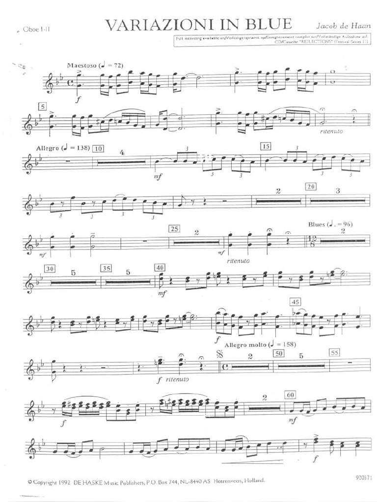 Variazioni in Blue - Oboe | PDF