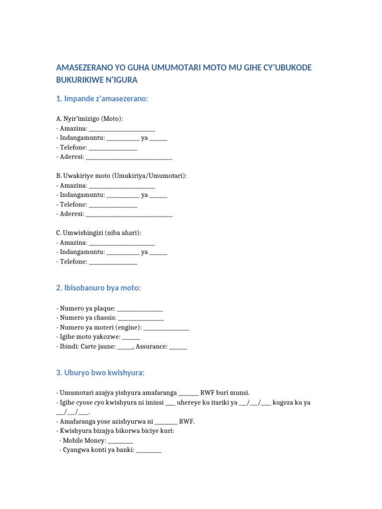 Amasezerano Yo Guha Umumotari Moto | PDF