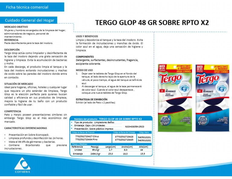 Pasta desinfectante para inodoro Tergo Glop | PDF | Higiene