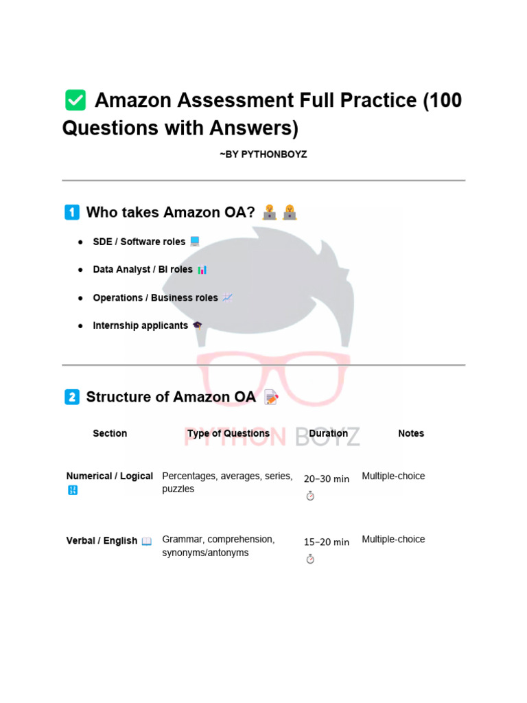 Amazon OA Practice Questions & Answers | PDF | Computer Programming ...