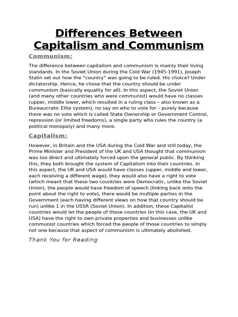 Differences Between Capitalism and Communism | PDF