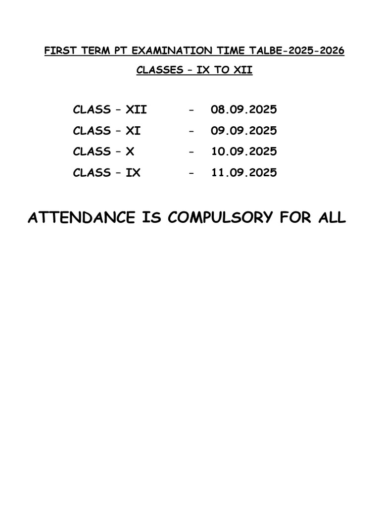 PT Exam Time Table | PDF