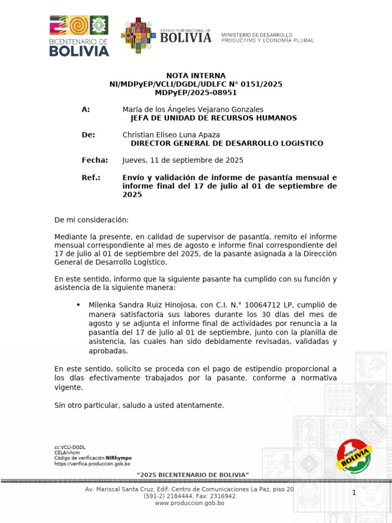 Nota Interna Mile | PDF