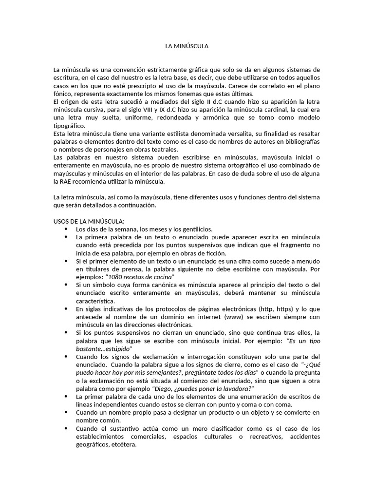 Usos de la minúscula en español | PDF