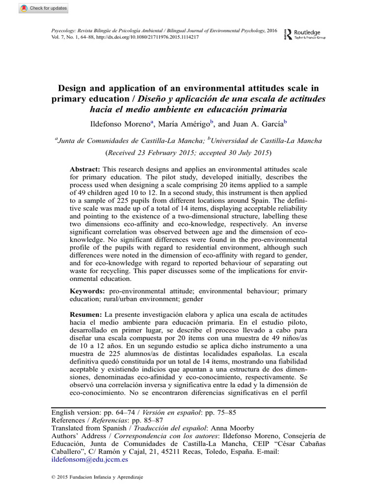 Moreno Et Al 2016 Design and Application of An Environmental Attitudes ...