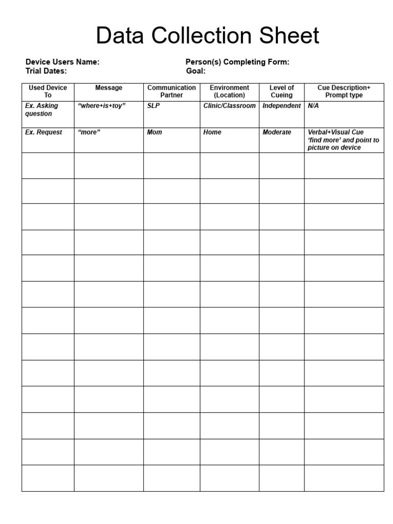 AAC Data Collection Sheet Guide | PDF | Communication | Computing