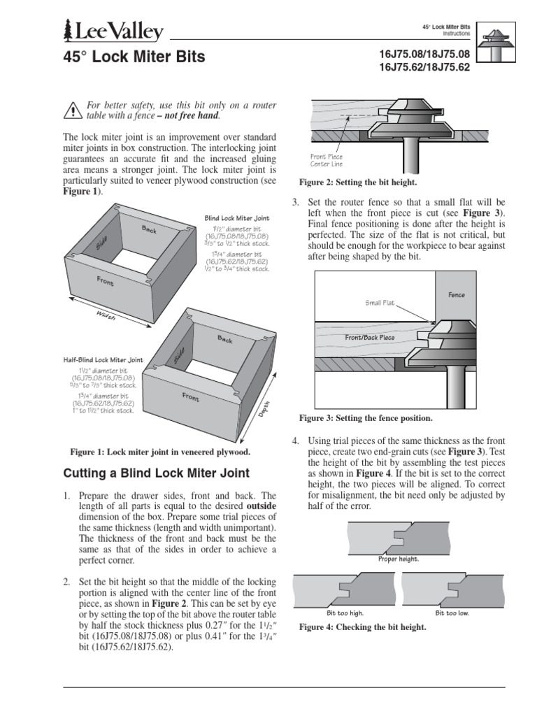45 Degree Lock Miter Bit Setup | PDF