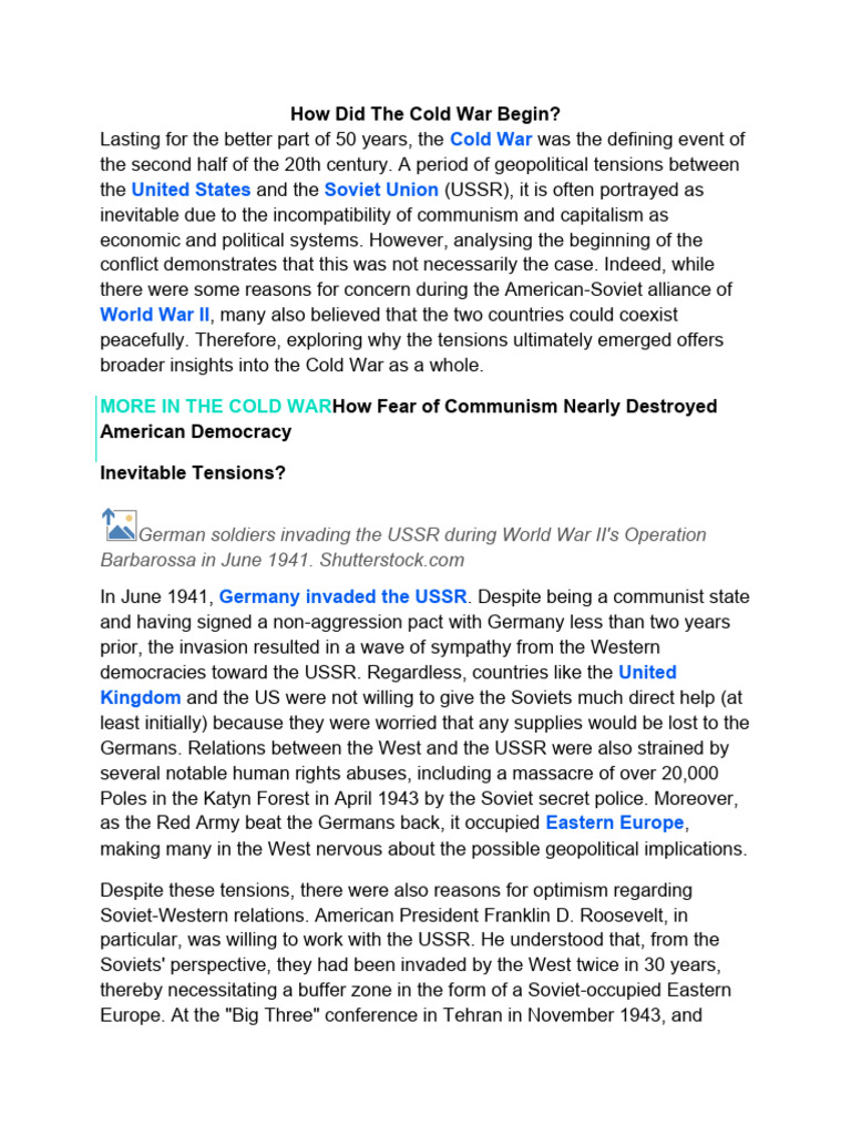 Origins of Cold War Tensions Explained | PDF | Soviet Union | World ...