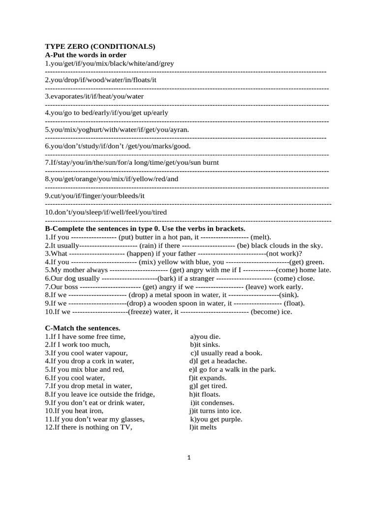 Conditionals Type 0 | PDF | Water | Ice