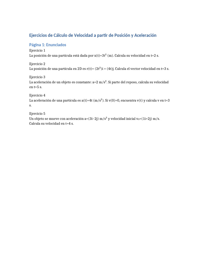 Ejercicios Calculo Velocidad | PDF
