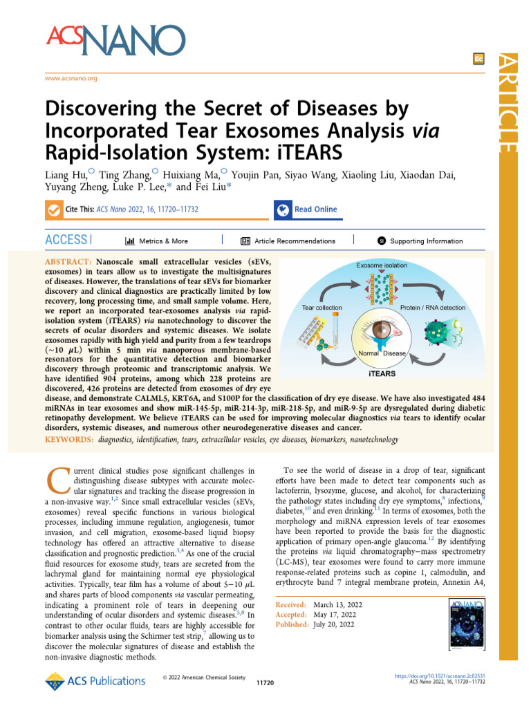 Discovering The Secret of Diseases by Incorporated Tear Exosomes ...