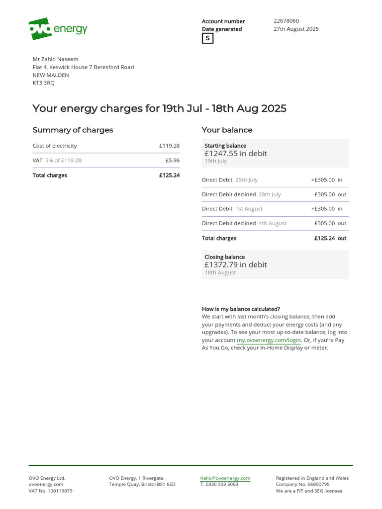 Bill 2025 07 19 To 2025 08 18 | PDF | Power (Physics) | Energy Economics