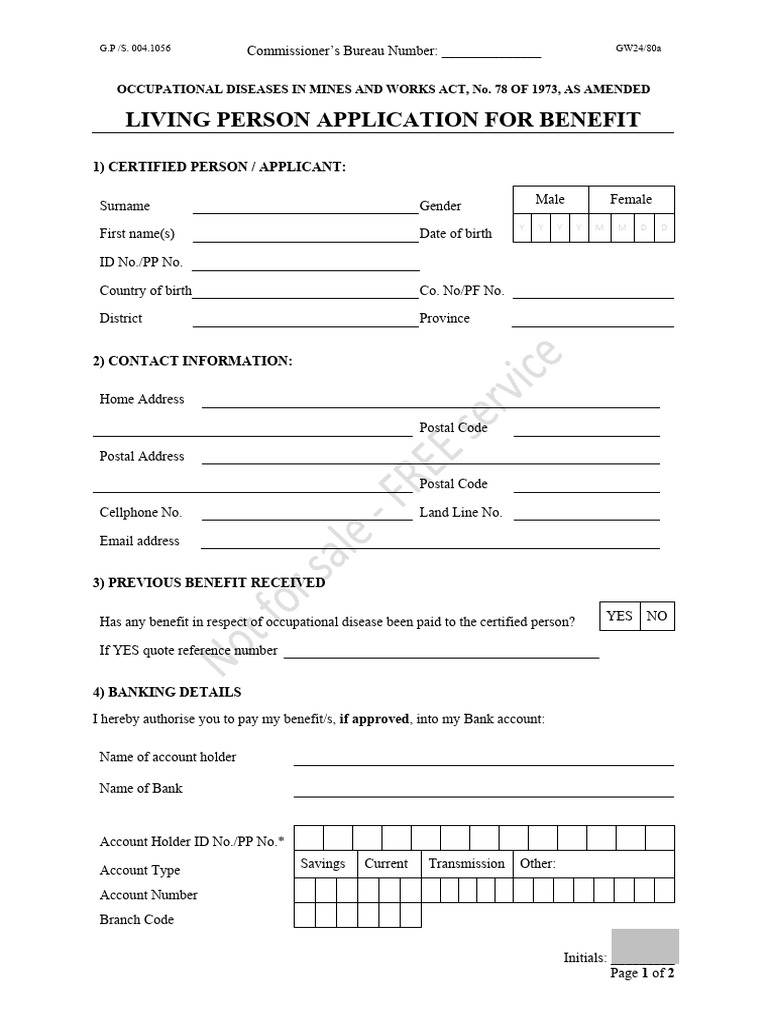 Occupational Disease Benefit Application Form | PDF | Government And ...