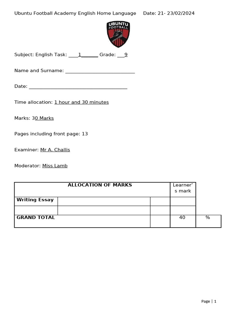 Formal Assessment Template 2024 Creative Writing | PDF