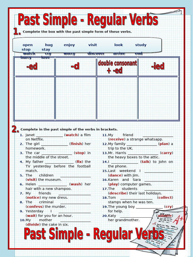 Simple Past Regular Verbs Grammar Drills Information Gap Activities ...