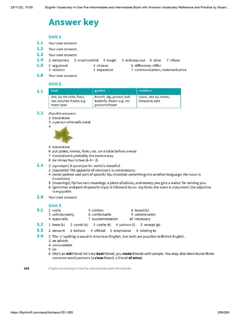 Answer Key English Vocabulary in Use Pre Intermediate and Intermediate ...
