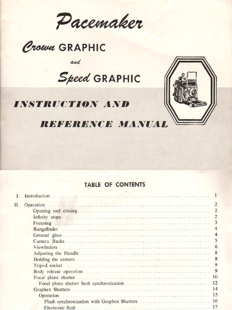 Graflex Pacemaker Crown Graphic and Speed Graphic Instruction and ...