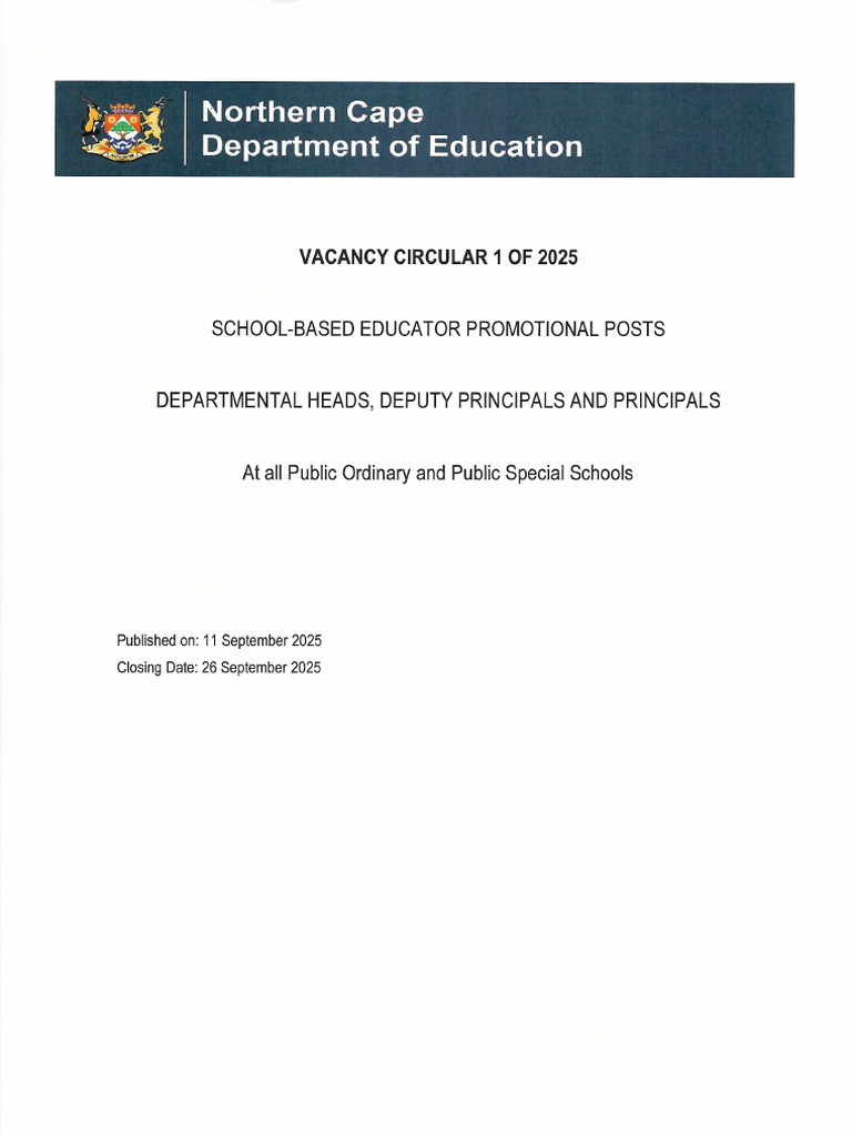 Approved Vacancy Circular 1 of 2025 - E-Recruitment | PDF | Résumé | Login