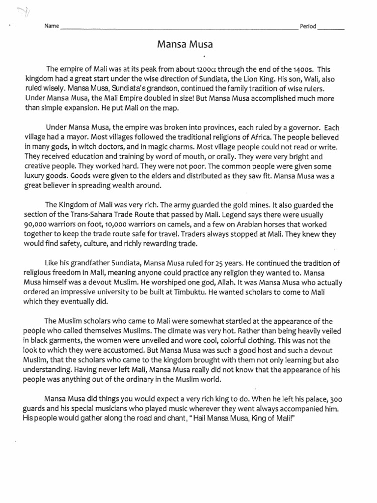 Charles Bolton - Mansa Musa Map Activity 2025-2026 | PDF