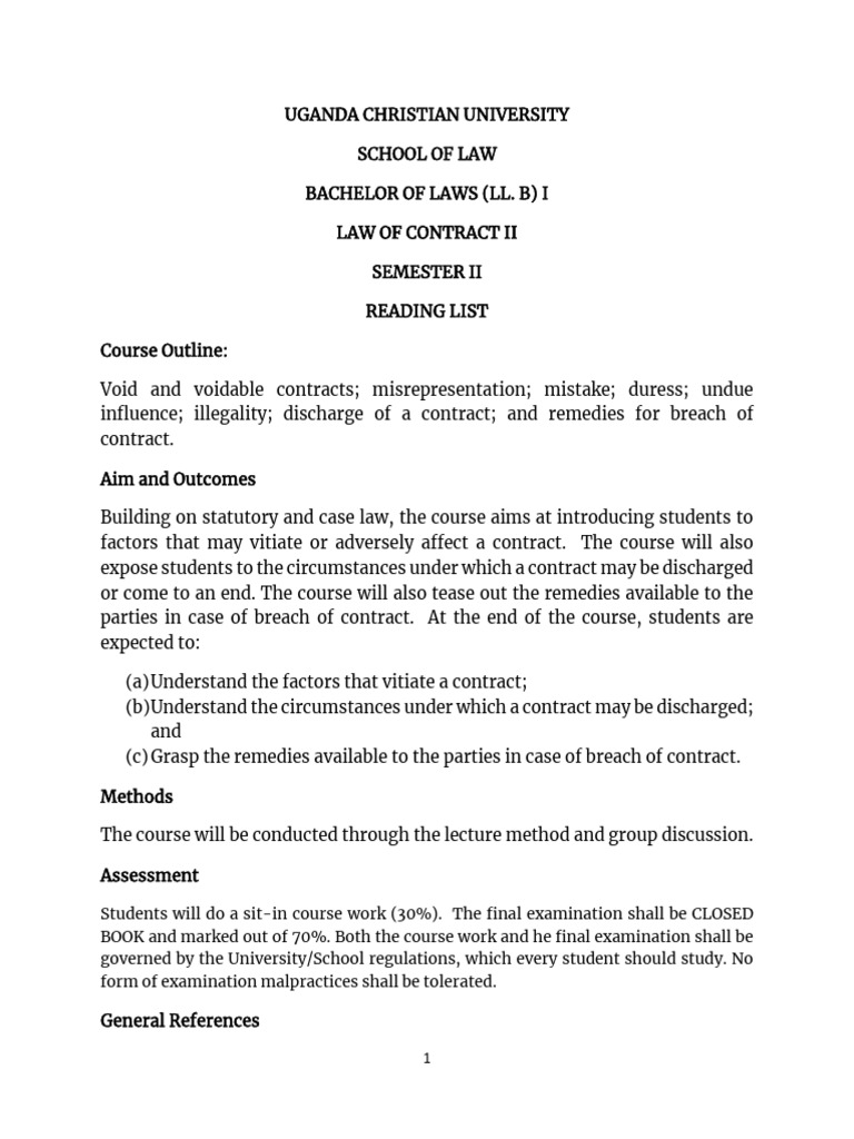 Law of Contract II Reading List | PDF | Misrepresentation | Common Law