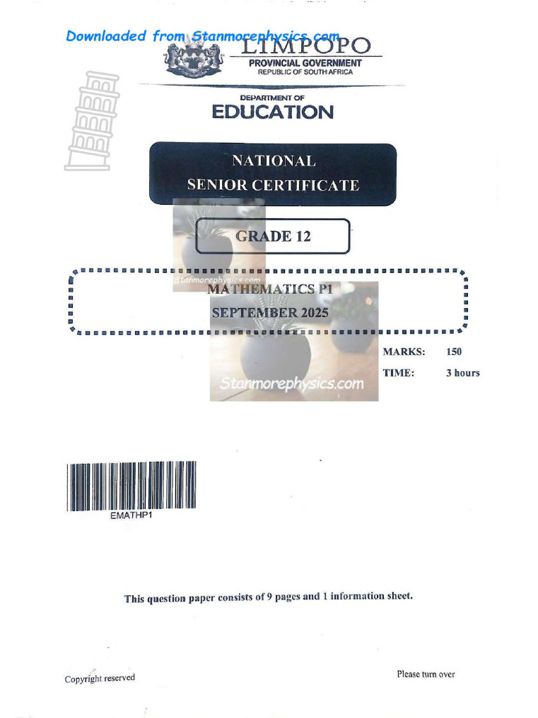 LP Maths Grade 12 September 2025 P1 Only | PDF