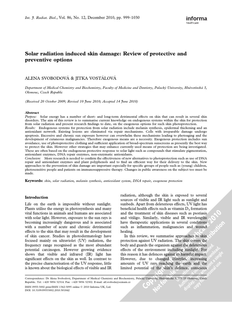 Solar Radiation Induced Skin Damage Review of Protective and Preventive ...