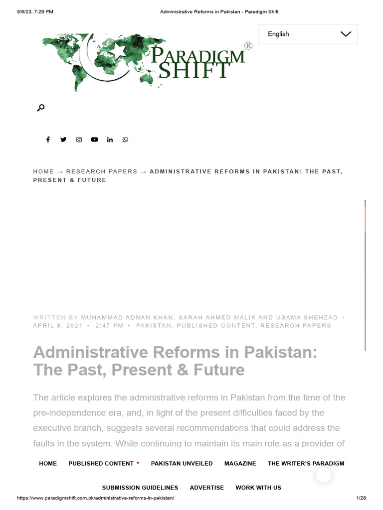 Administrative Reforms in Pakistan - Paradigm Shift | PDF | Government