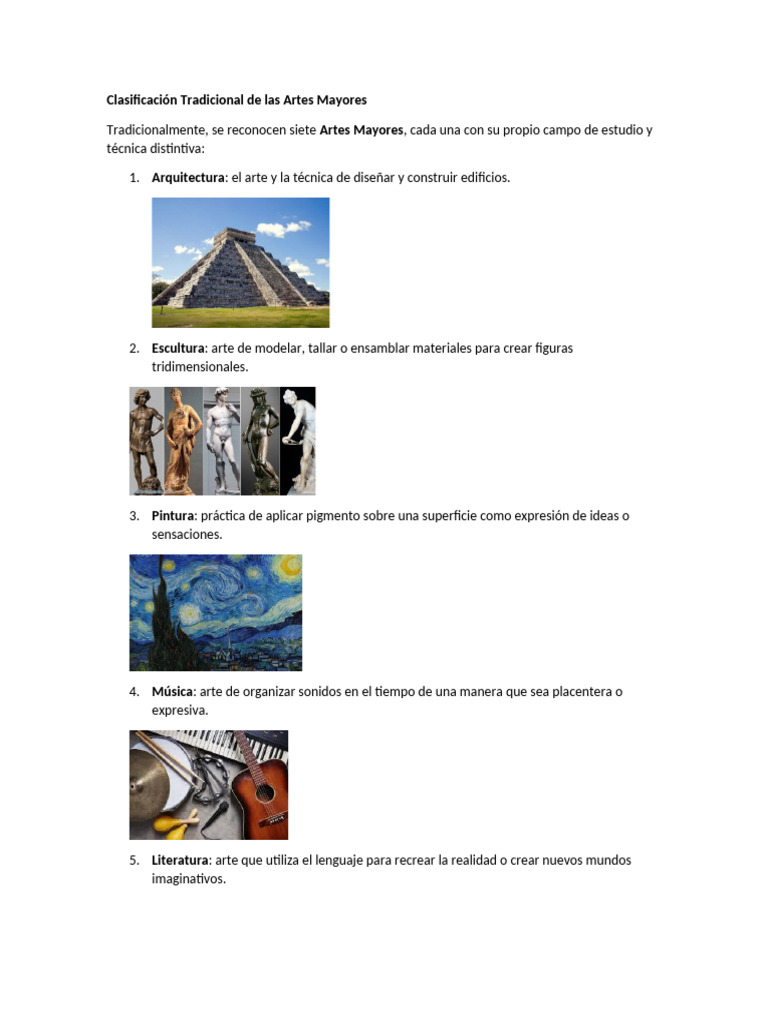 Clasificación de Artes Mayores y Menores | PDF | Diseño | Artes Decorativas