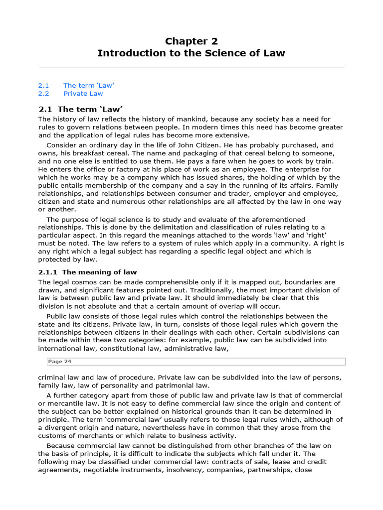 2 Chapter Introduction Science of Law | PDF | Civil Law (Legal System ...