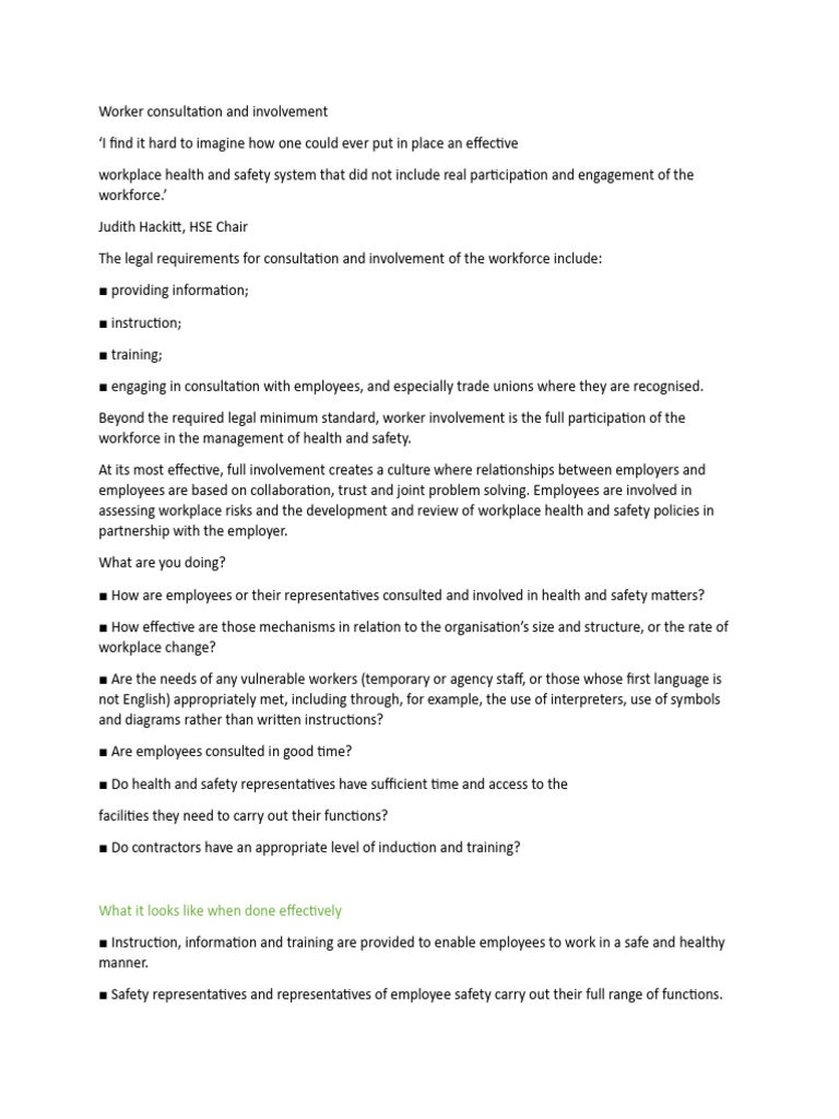 Effective Worker Consultation in Safety | PDF | Employment ...