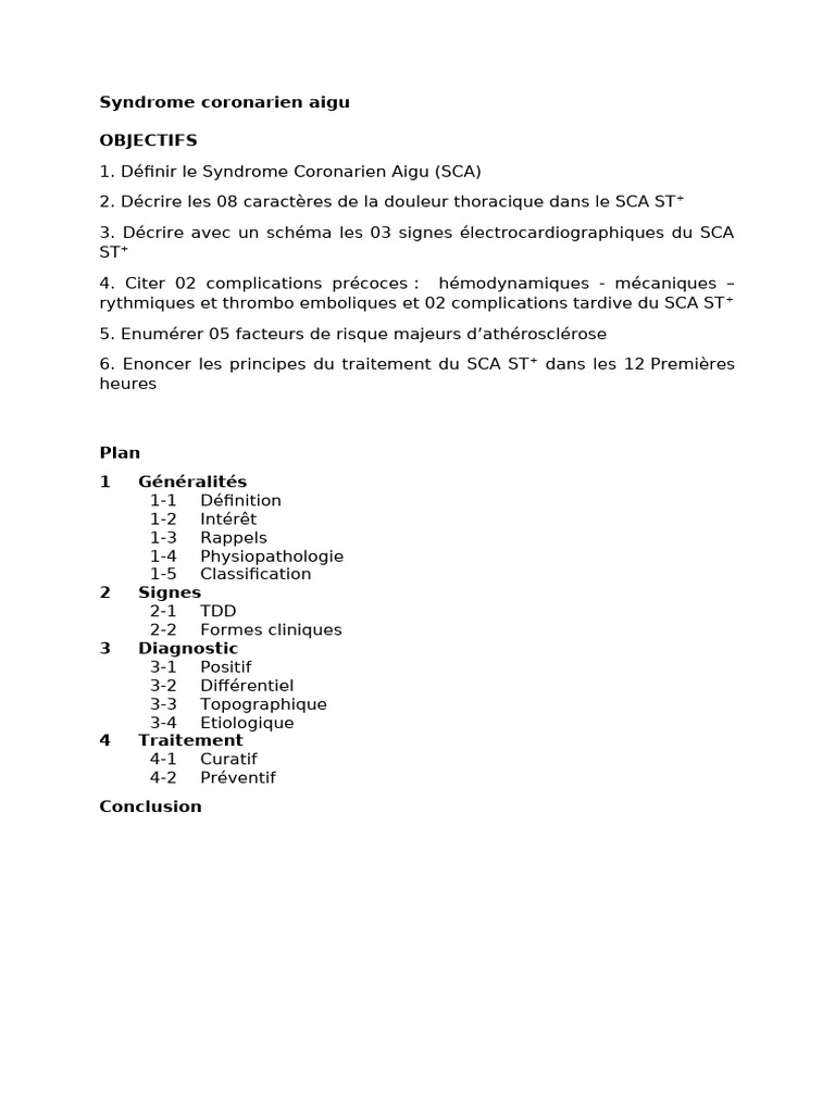Définition du Syndrome Coronarien Aigu | PDF | Infarctus du myocarde ...
