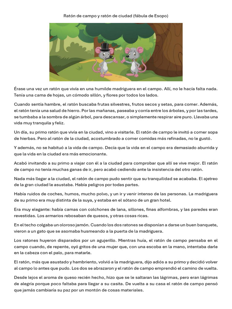 Fábula del ratón de campo y ciudad | PDF