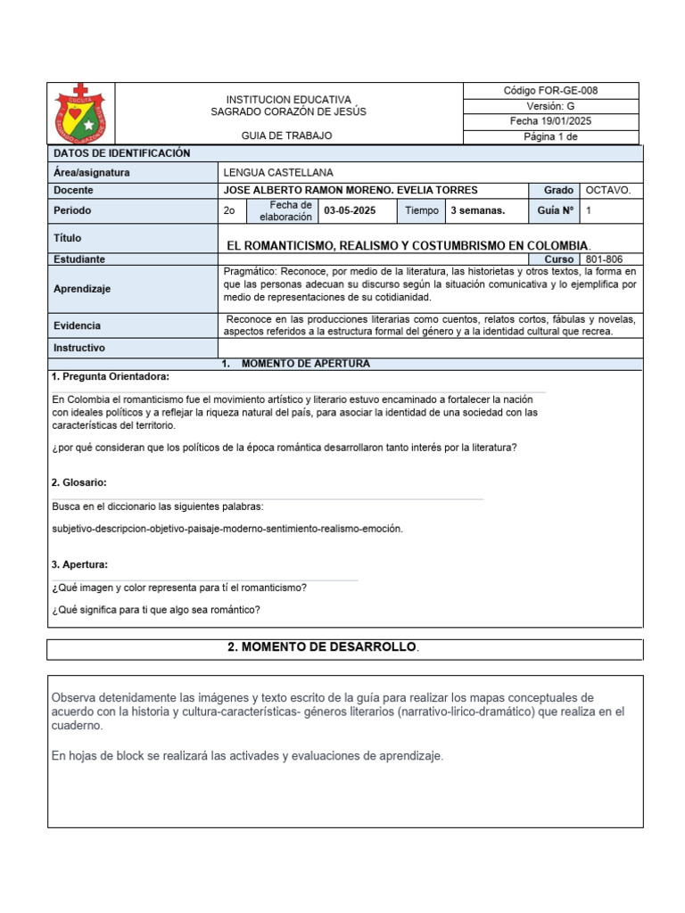 Romanticismo, Realismo y Costumbrismo en Colombia | PDF | Realismo ...